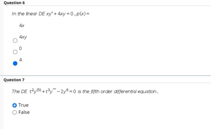 Solved In the linear DExy′+4xy=0,p(x)= 4x 4xy 0 4 Question 7 | Chegg.com