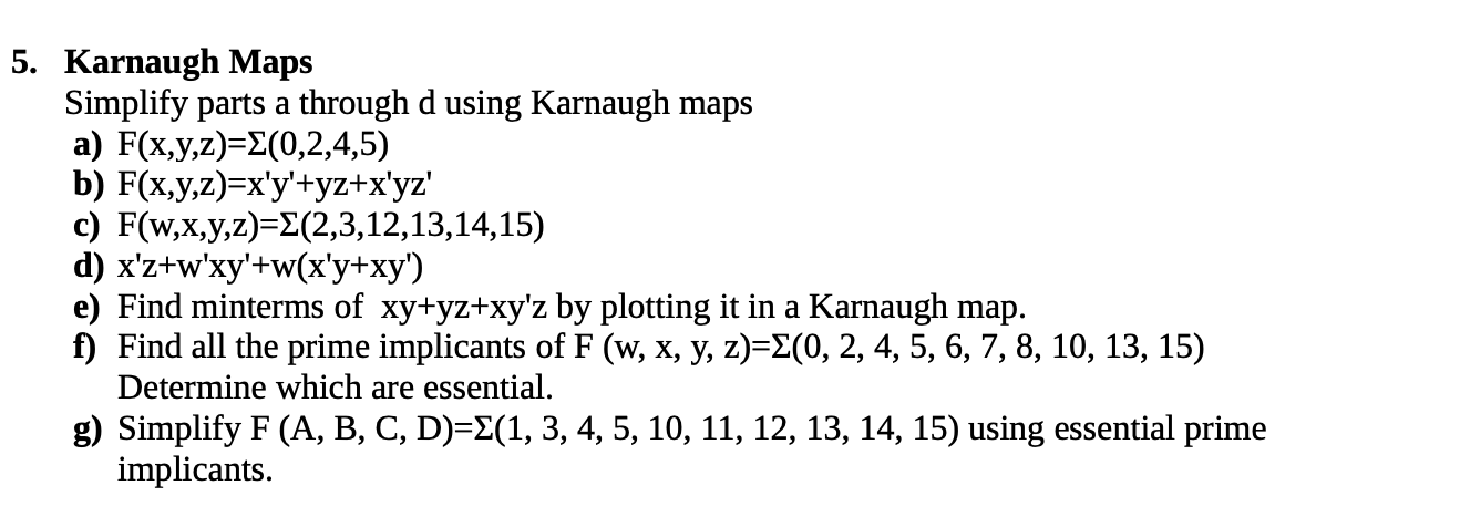 Solved Karnaugh MapsSimplify parts a through d using | Chegg.com