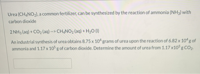 Solved Urea (CH4NO2), a common fertilizer, can be | Chegg.com
