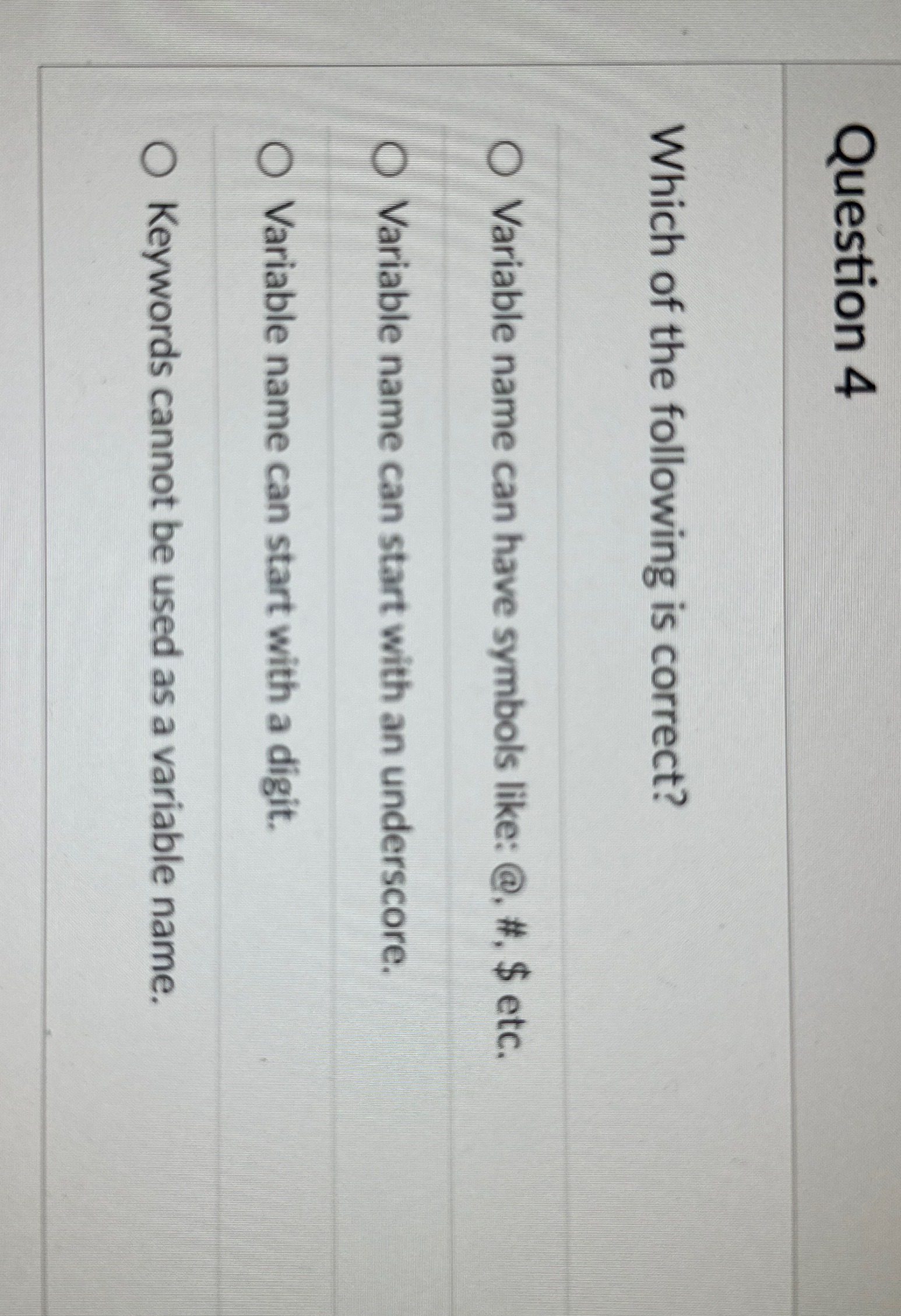 Solved Question 4Which of the following is correct?Variable | Chegg.com
