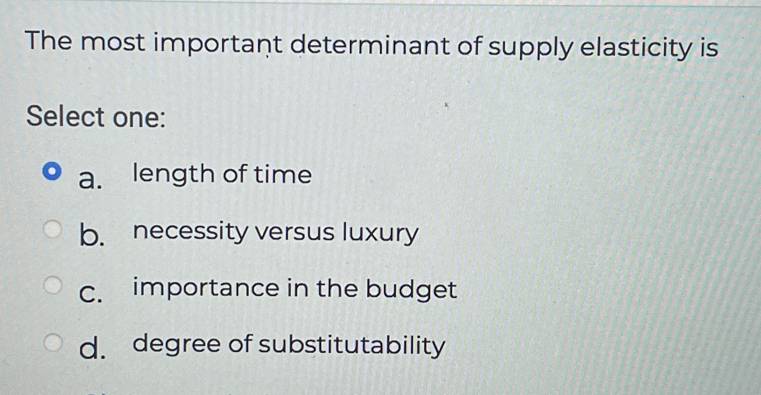 Solved The most important determinant of supply elasticity | Chegg.com