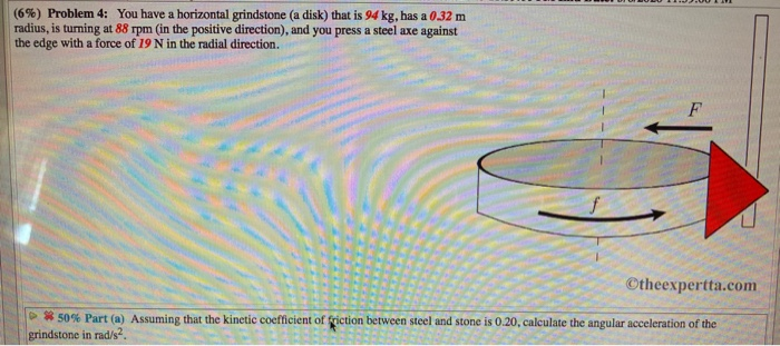 Solved (6%) Problem 4: You have a horizontal grindstone (a | Chegg.com