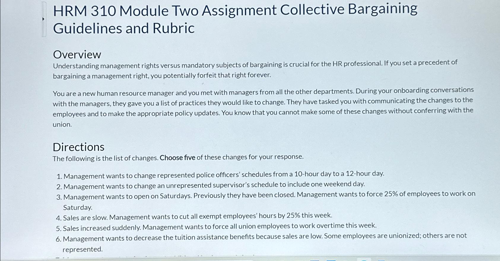 Solved HRM 310 ﻿Module Two Assignment Collective Bargaining | Chegg.com