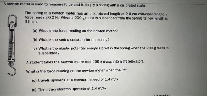 Solved A newton meter is used to measure force and is simply | Chegg.com