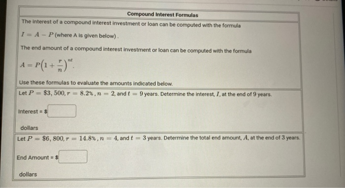 Solved Compound Interest Formulas The interest of a compound | Chegg.com