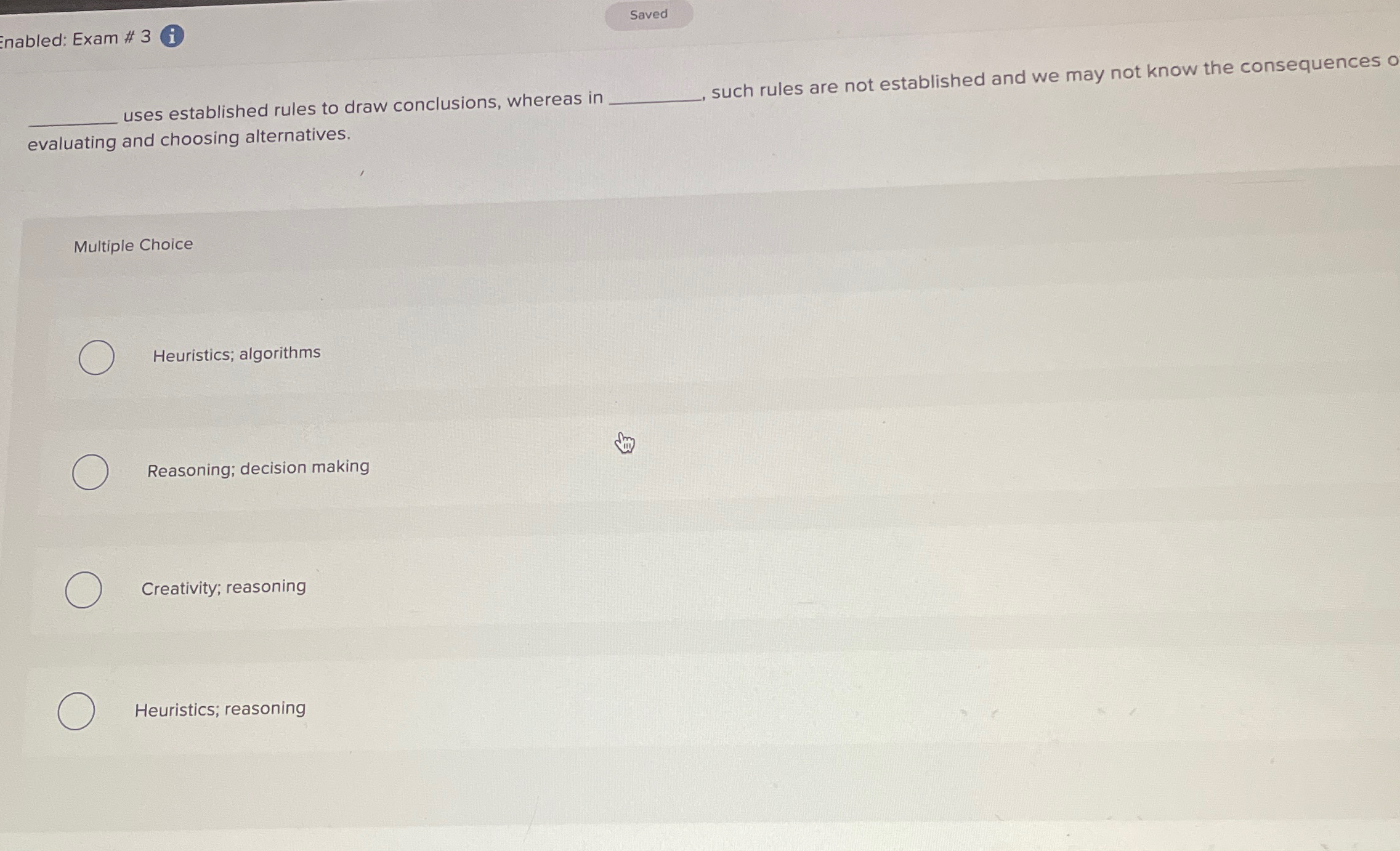 Solved Enabled: Exam # 3Saved ﻿uses established rules to | Chegg.com
