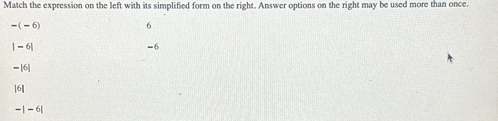 Solved Match the expression on the left with its simplified | Chegg.com