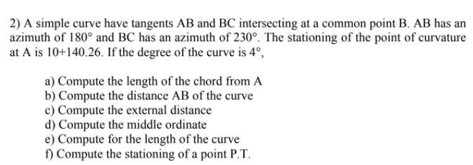 Solved 2) A simple curve have tangents AB and BC | Chegg.com