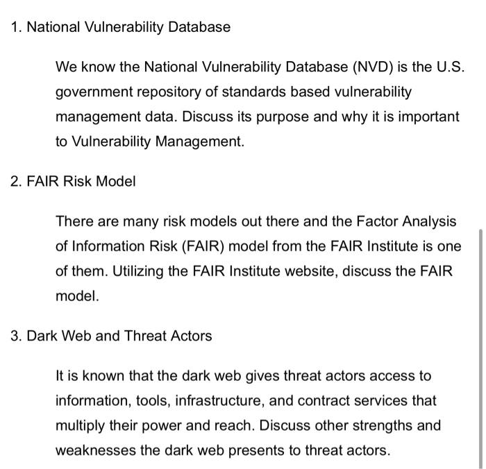 Solved 1. National Vulnerability Database We know the | Chegg.com