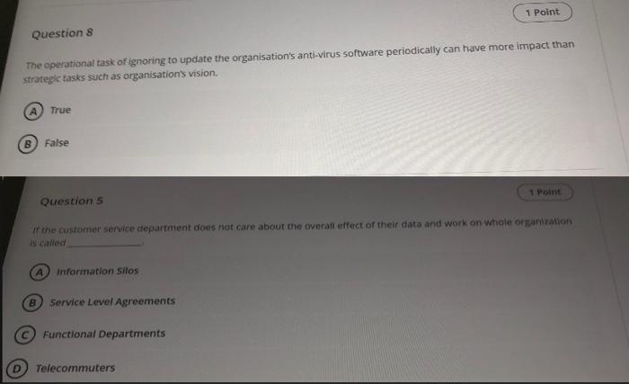 Solved 1 Point Question 8 The operational task of ignoring | Chegg.com