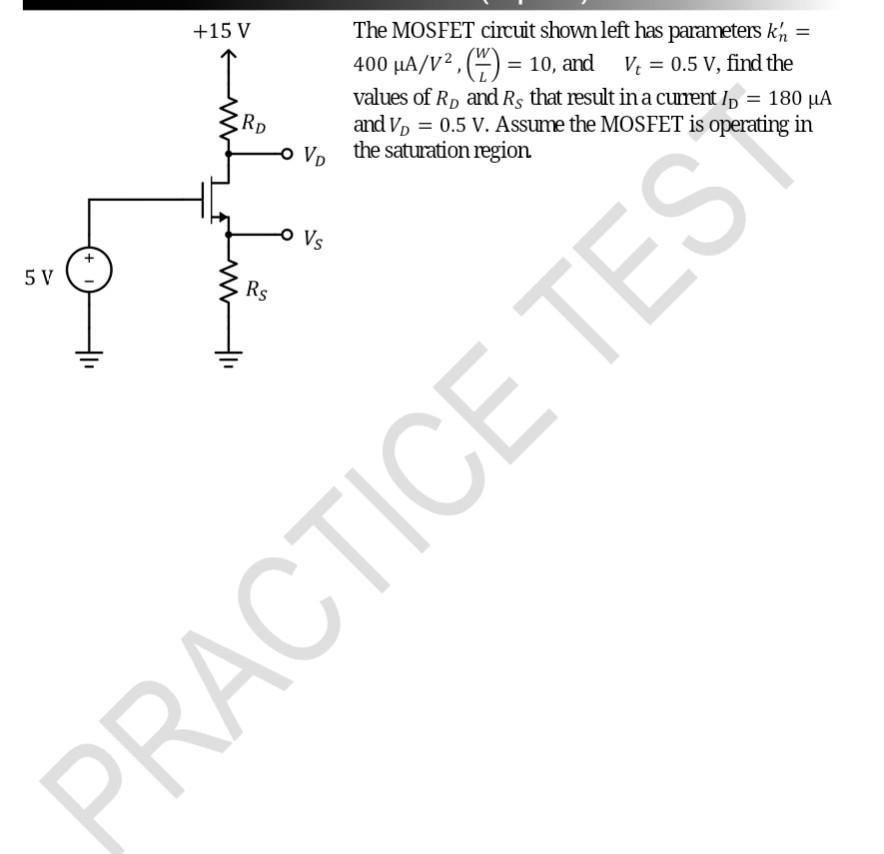 Solved The MOSFET circuit shown left has parameters kn′= | Chegg.com