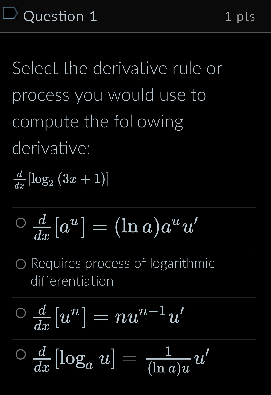 Solved Question 11ptsSelect the derivative rule or process | Chegg.com