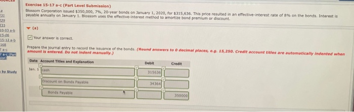 Solved Exercise 15-17 a-c (Part Level Submission) Blossom | Chegg.com