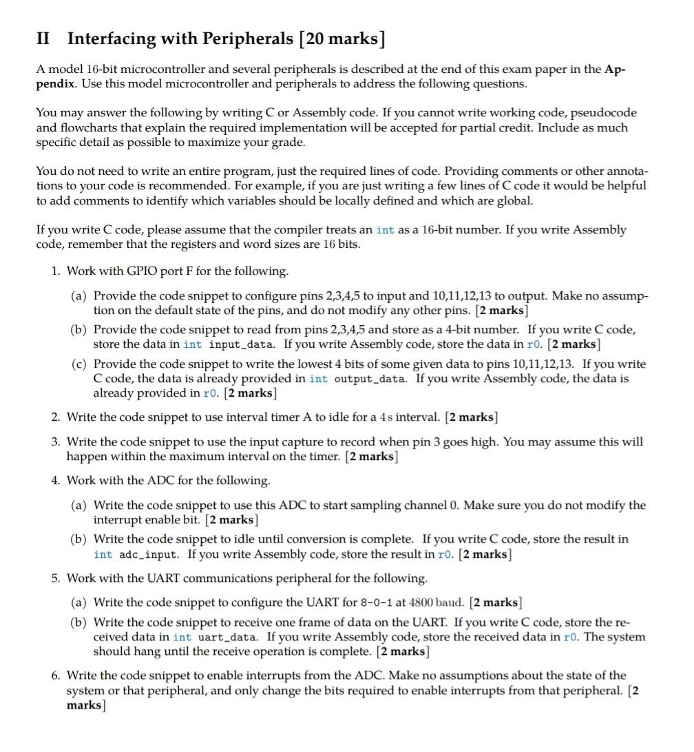 II Interfacing with Peripherals [20 marks] A model | Chegg.com