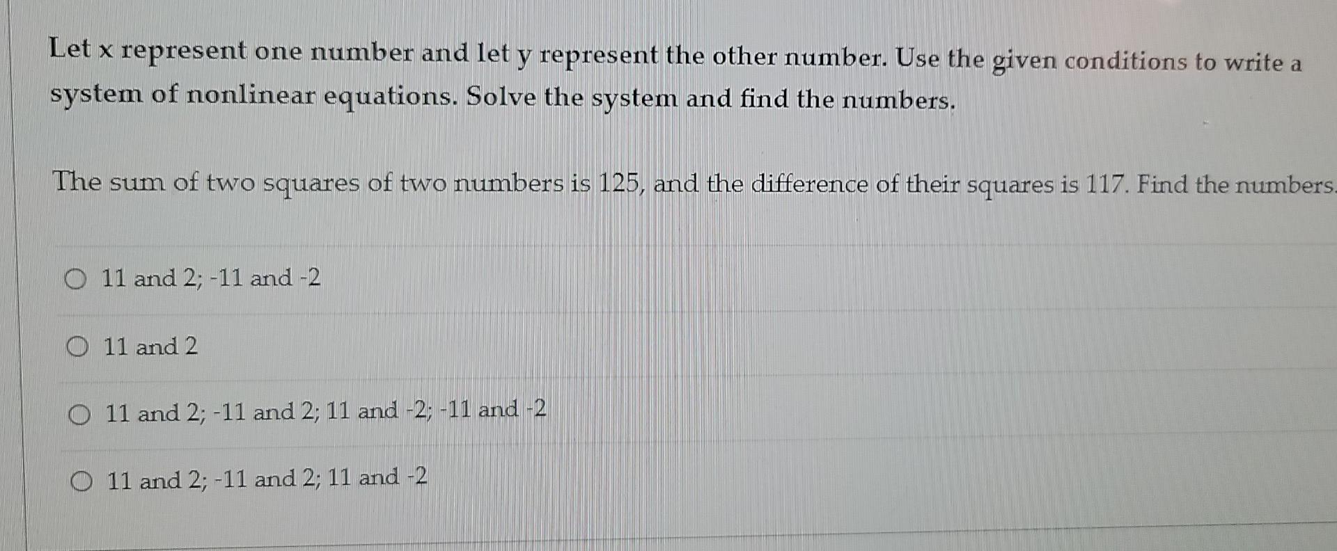 Solved Let x represent one number and let y represent the | Chegg.com