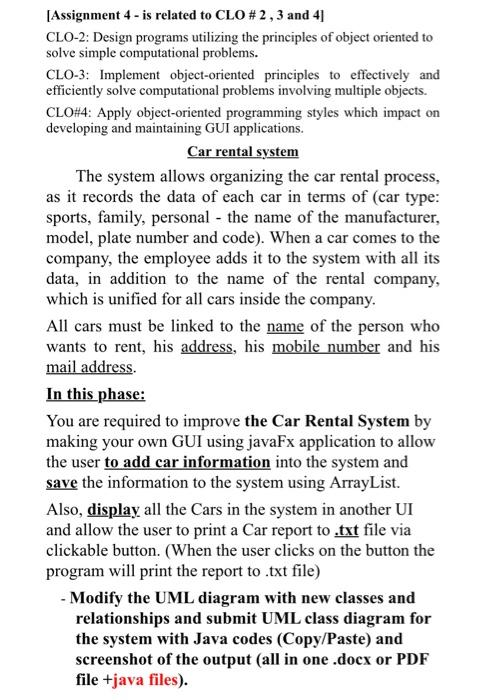 Solved [Assignment 4 - is related to CLO \# 2,3 and 4] | Chegg.com