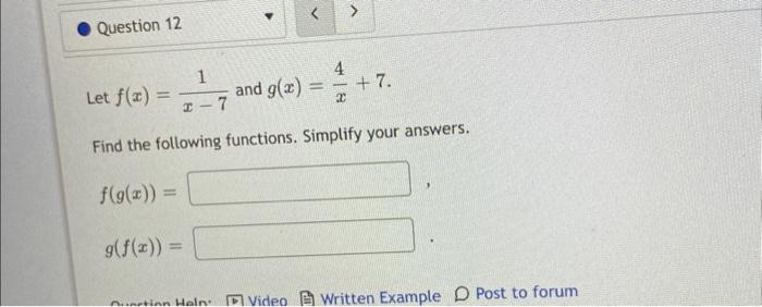 Solved Let f(x)=x−71 and g(x)=x4+7 Find the following | Chegg.com