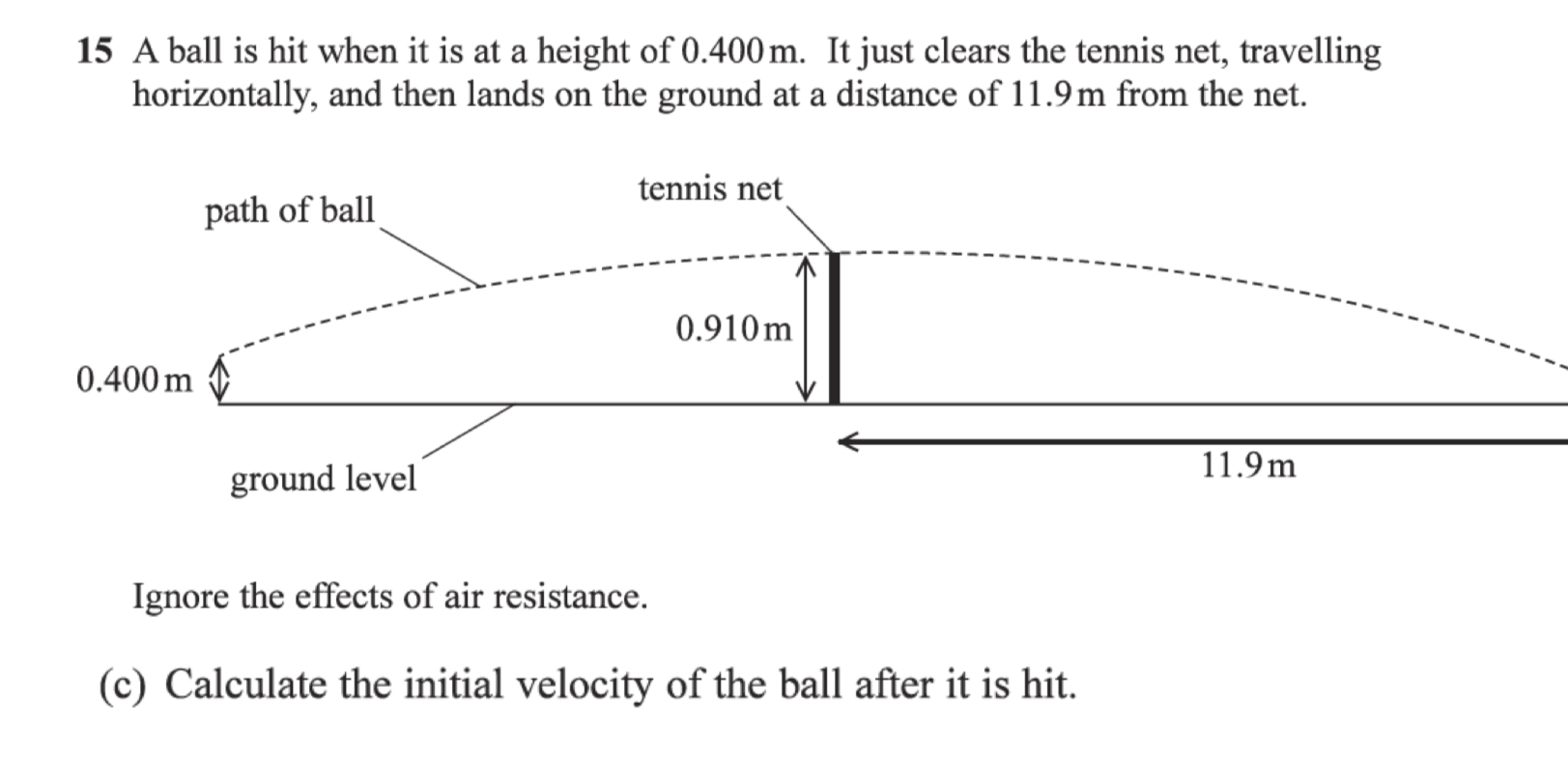 Solved 15 ﻿A ball is hit when it is at a height of 0.400m. | Chegg.com