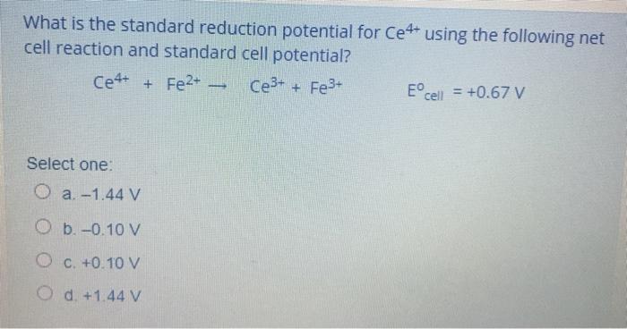 Solved What is the standard reduction potential for Ce4+ | Chegg.com