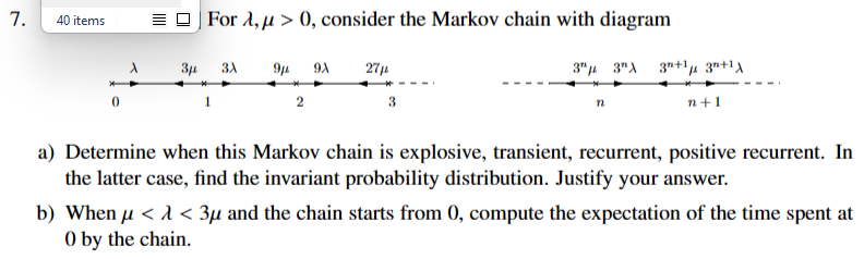 Solved For λ,μ>0, ﻿consider the Markov chain with diagrama) | Chegg.com
