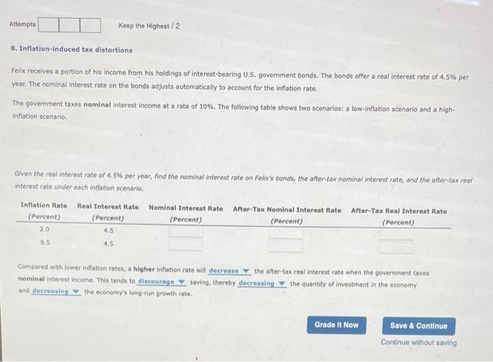 Solved 8. Infation-induced tax distortions Felix receives a | Chegg.com