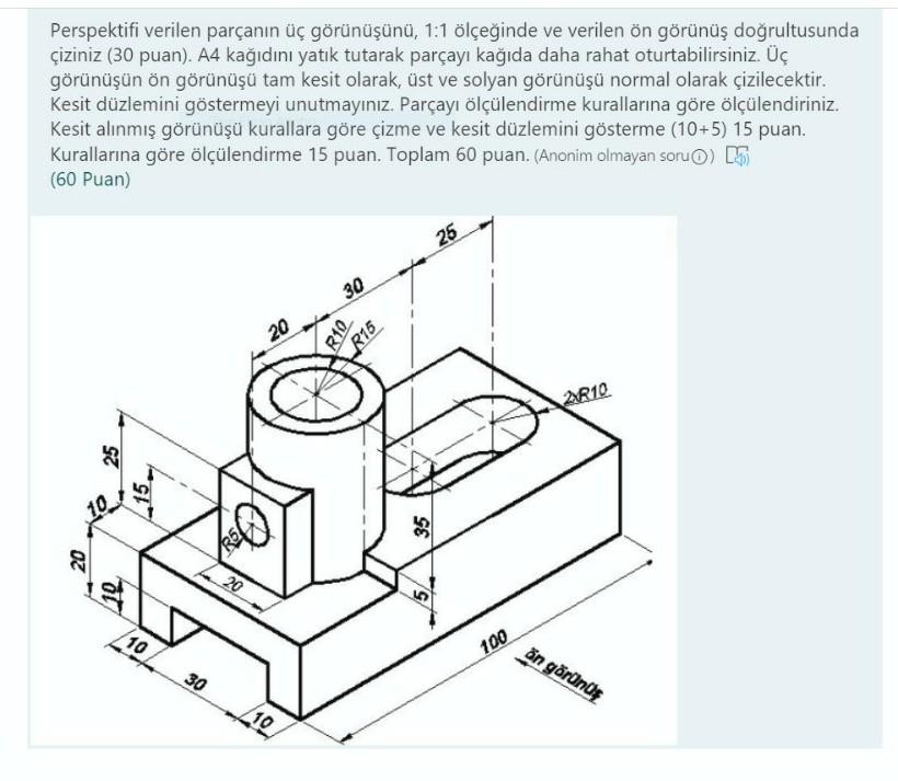 Solved Draw three views of the piece in perspective, at a | Chegg.com