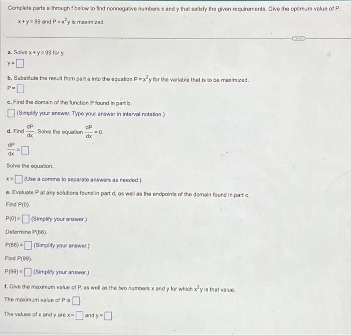 Solved Complete parts a through f below to find nonnegative | Chegg.com