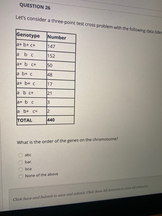 Solved QUESTION 26 Let's consider a three-point test cross | Chegg.com