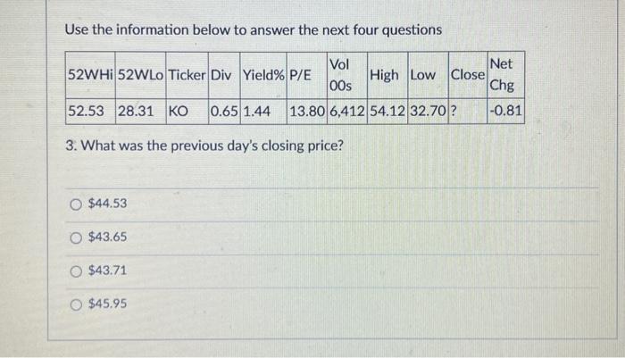 Solved Use the information below to answer the next four | Chegg.com