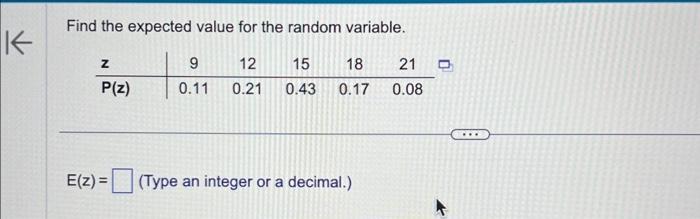 Solved Find the expected value for the random variable. | Chegg.com