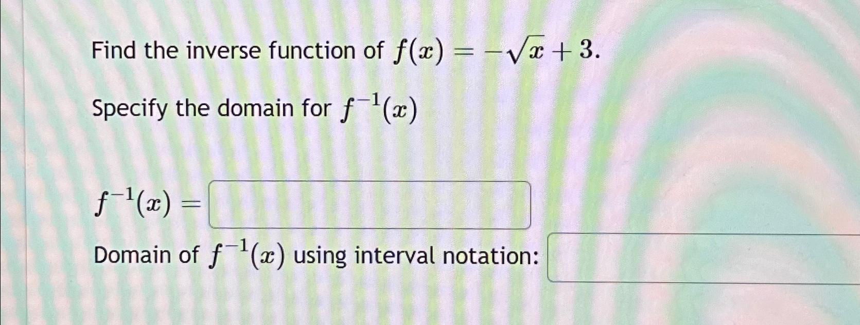 Solved Find the inverse function of f(x)=-x2+3.Specify the | Chegg.com