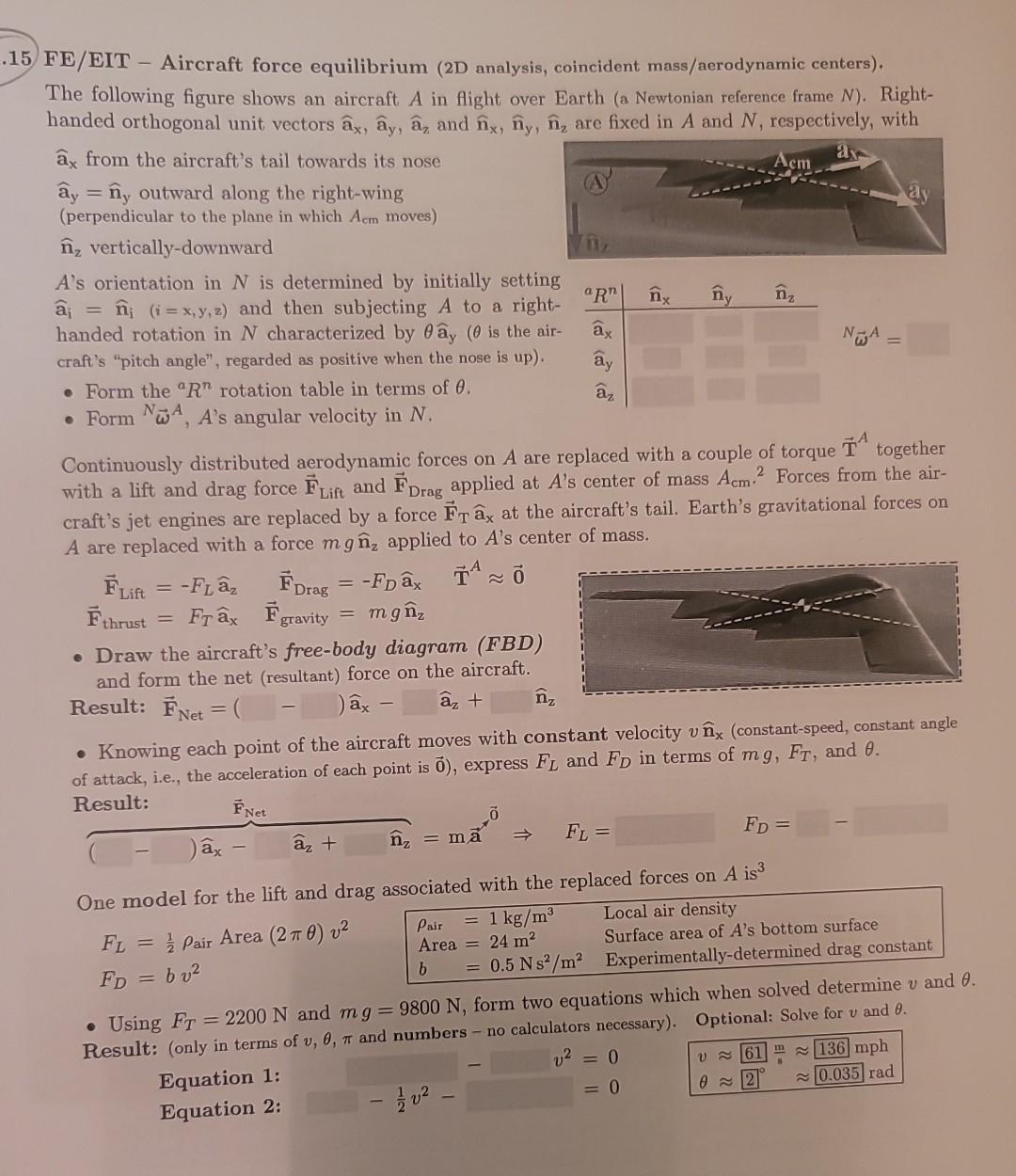 Solved FE/EIT - Aircraft force equilibrium (2D analysis, | Chegg.com