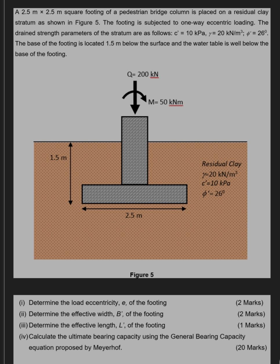 Solved A 2.5 m x 2.5 m square footing of a pedestrian bridge | Chegg.com