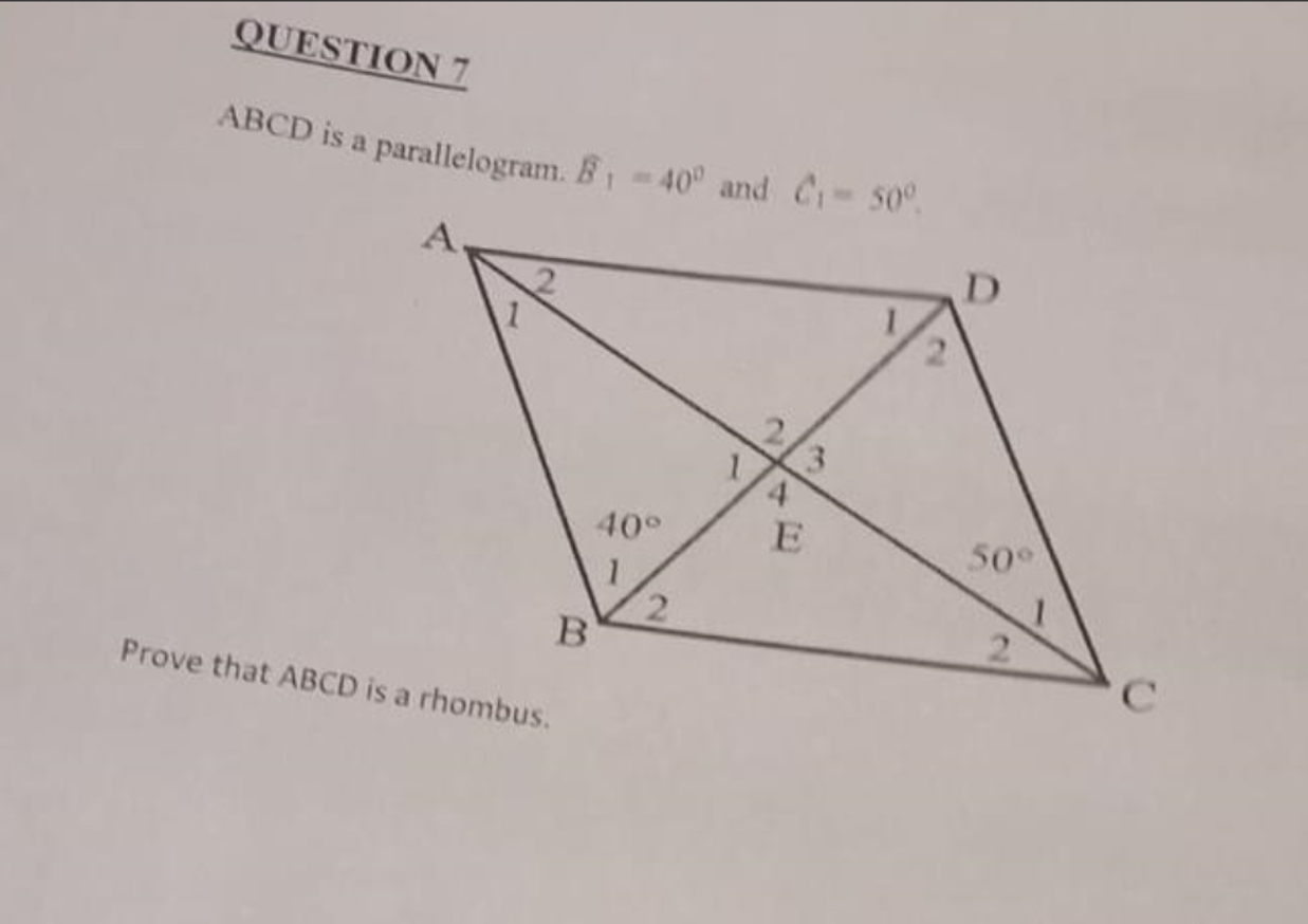 Solved QUESTION 7ABCD is a parallelogram. hat(B)1=40° ﻿and | Chegg.com
