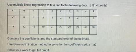 Solved Use multiple linear regression to fit a line to the | Chegg.com