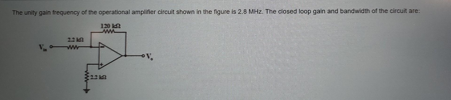 Solved The unity gain frequency of the operational amplifier | Chegg.com