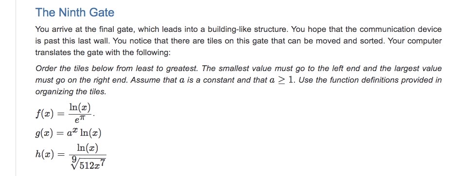 Solved The Ninth GateYou arrive at the final gate, which | Chegg.com