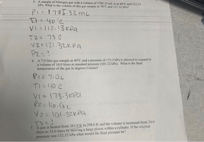 Solved 5. A sample of Nitrogen gas with a volume of 1785.32 | Chegg.com