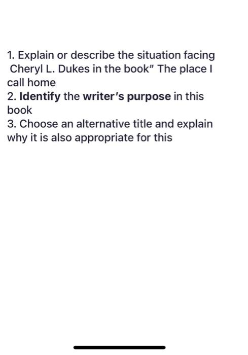 1. Explain or describe the situation facing Cheryl L. | Chegg.com