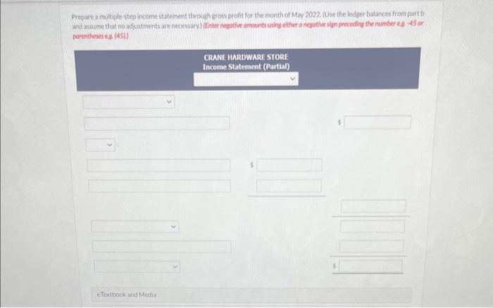 Solved Crane Hardware Store completed the following | Chegg.com