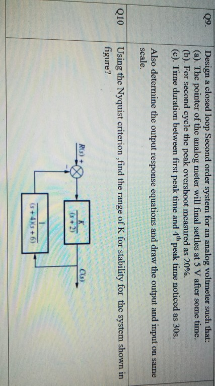 Solved Q9. Design a closed loop Second order system for an | Chegg.com