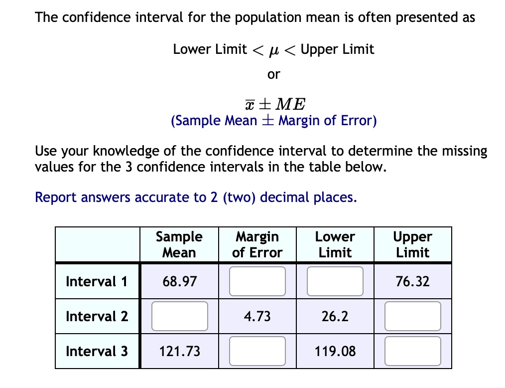 Solved The confidence interval for the population mean is | Chegg.com