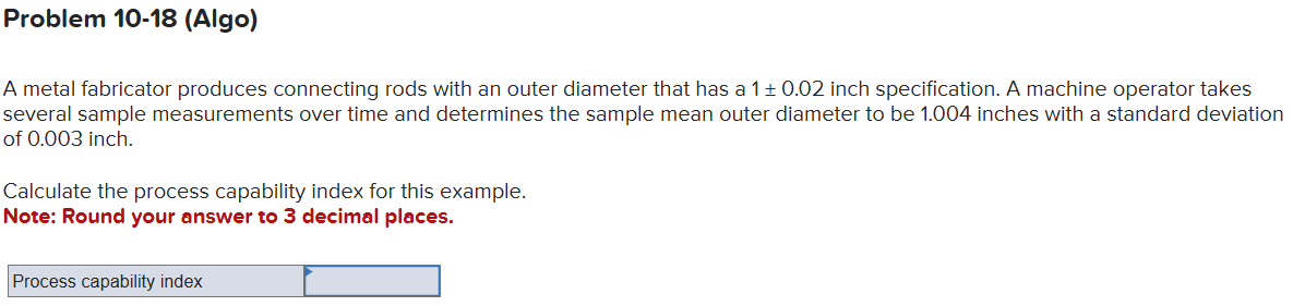 Solved Calculate the process capability index for this | Chegg.com