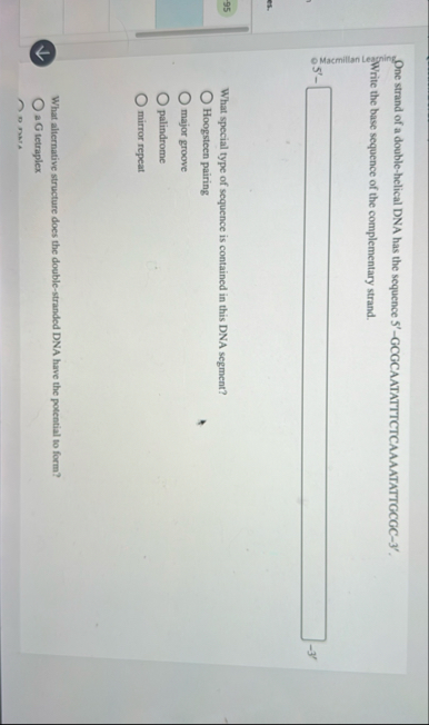 Solved One strand of a double-helical DNA has the sequence | Chegg.com