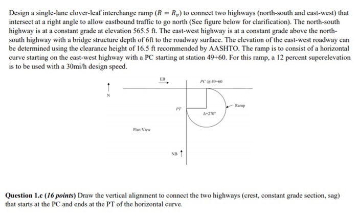 Design a single-lane clover-leaf interchange ramp (R | Chegg.com