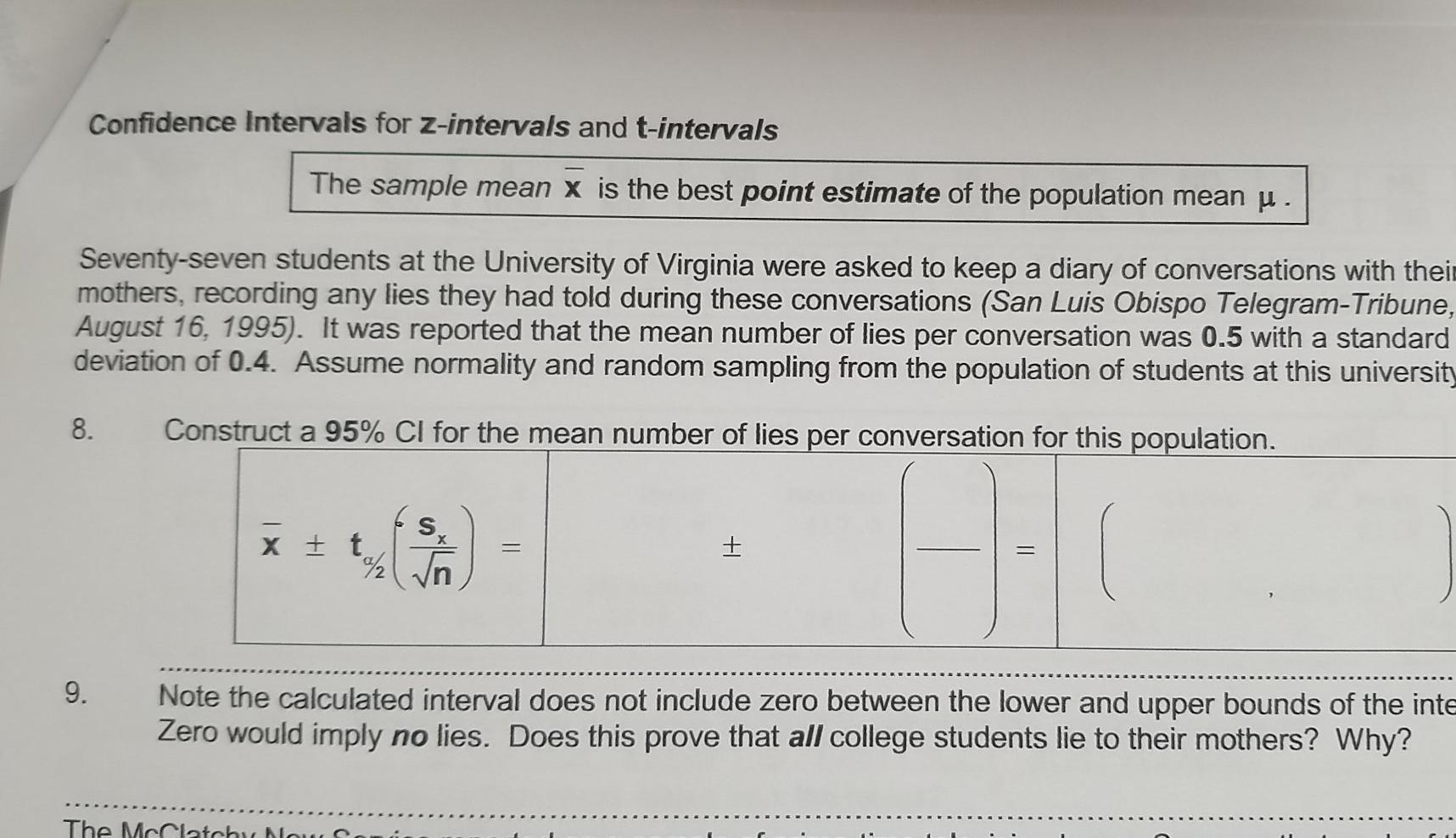 Solved Confidence Intervals for z-intervals and t-intervals | Chegg.com