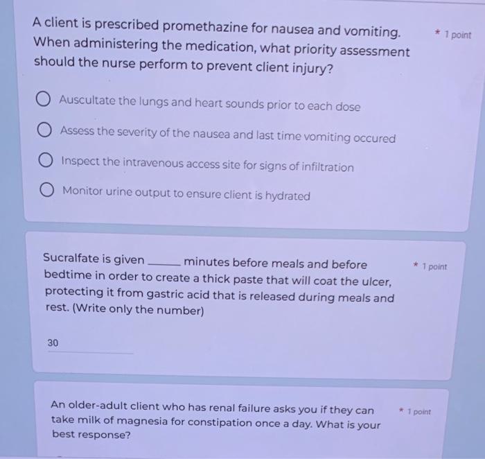 Solved A client is prescribed promethazine for nausea and | Chegg.com