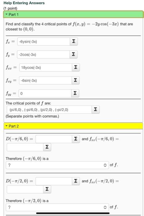 Solved Help Entering Answers (1 point) - Part 1 Find and | Chegg.com