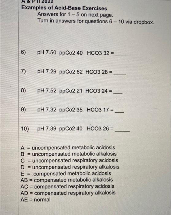 Solved Examples of Acid-Base Exercises Answers for 1−5 on | Chegg.com