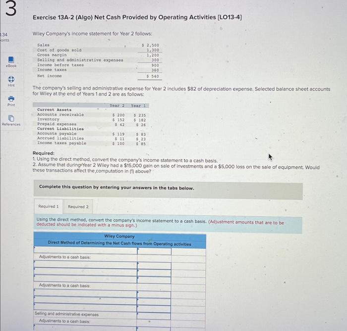 Exercise 13A-2 (Algo) Net Cash Provided by Operating | Chegg.com